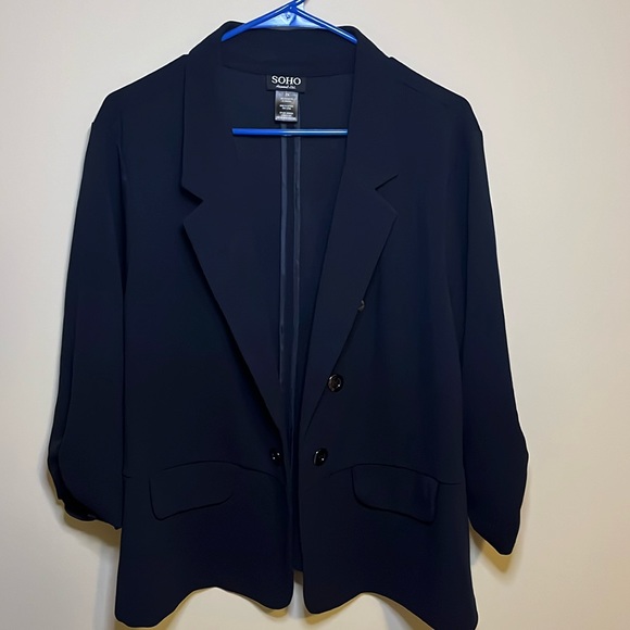 Soho | Jackets & Coats | Soho Navy Blazer Scrunch Sleeve 34 | Poshmark
